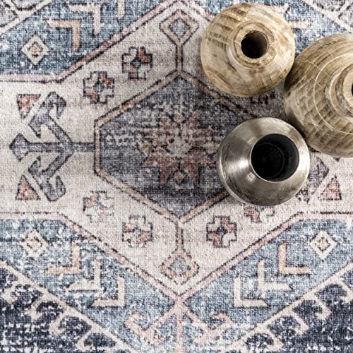 nuLOOM Drina Machine Washable Distressed Area Rug Blue 6' x 9'