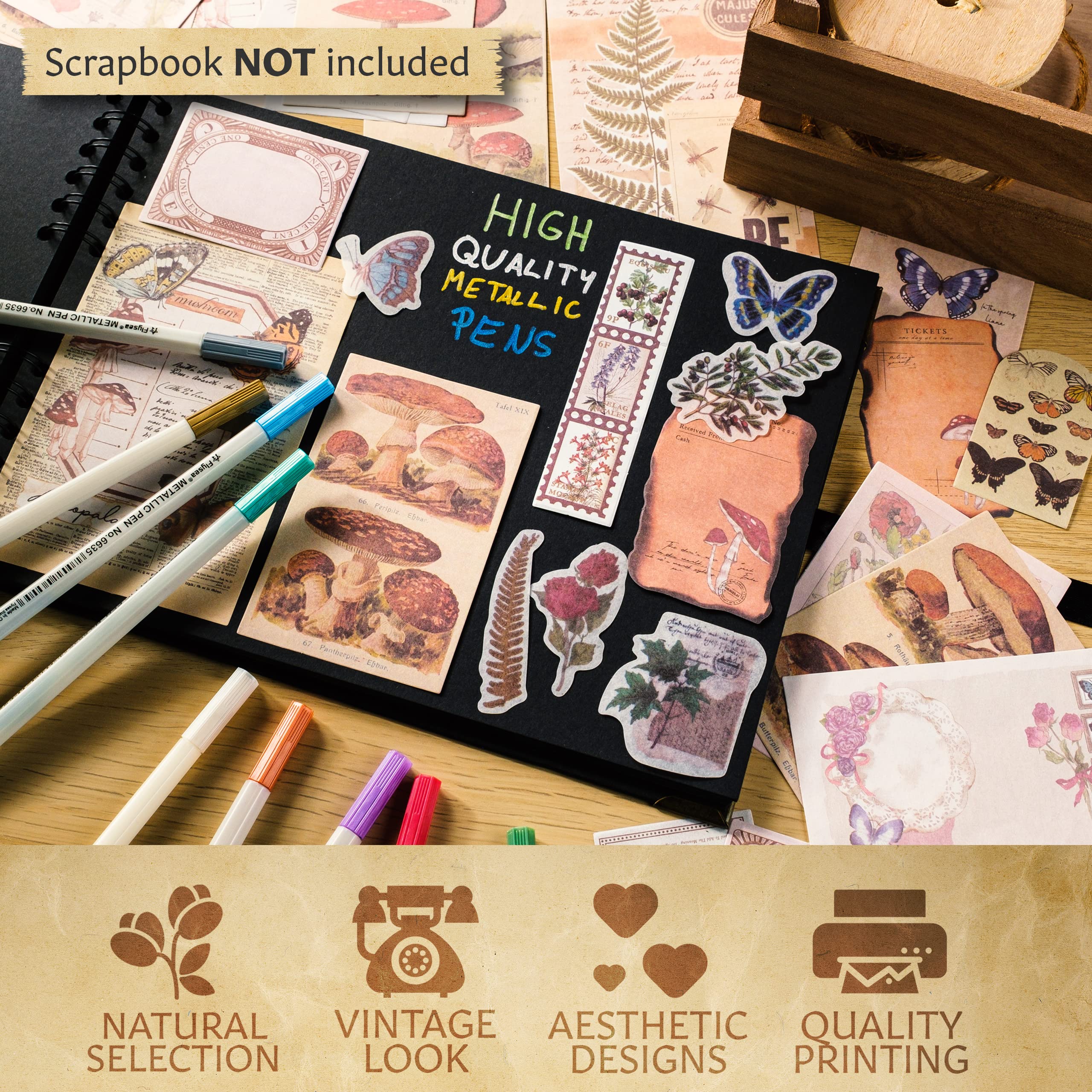174 PCS Scrapbook Supplies for Junk Journal, Travelers Notebook, Cards Making, Mixed Media Art, 10 Pens and Accessories