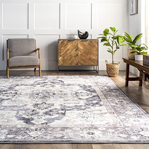 nuLOOM Josephine Distressed Floral Medallion Area Rug, 4' x 6', Grey