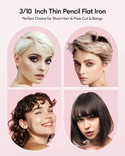 Wavytalk 3/10" Small Flat Iron, Pencil Flat Iron for Short Hair, Pixie Cut and Bangs, Mini Hair Straightener for Edges with Anti-Pinch Design, Tiny Hair Straightener with Titanium Floating Plates