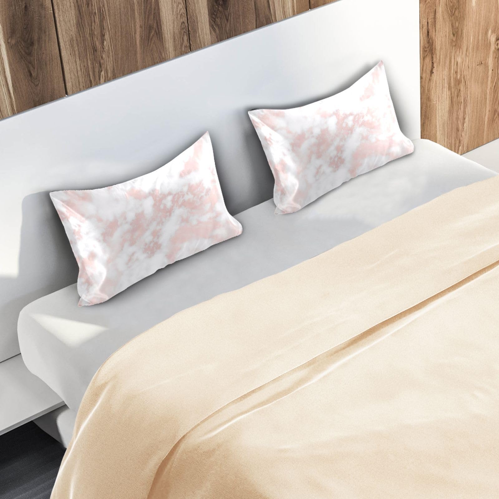Blueangle Rose Gold Marble Satin Pillowcase for Hair and Skin Silk Pillowcase, Queen Size(20x30 inches) - Satin Pillow Covers with Envelope Closure