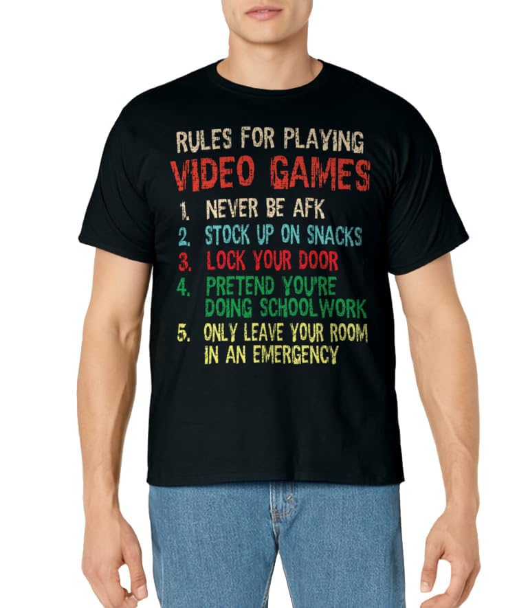 Funny Gamer Boys Teens Saying Rules For Playing Video Games T-Shirt