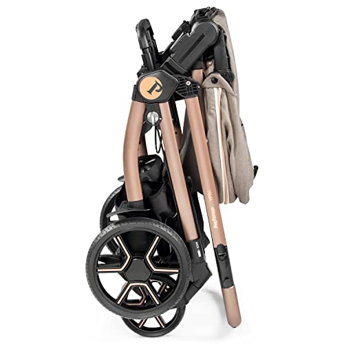 Ypsi β Compact Single to Double Stroller β Compatible with All Primo Viaggio Infant Car Seats & Ypsi Bassinets - Made in Italy - Mon Amour (Beige, Pink, & Rose Gold)