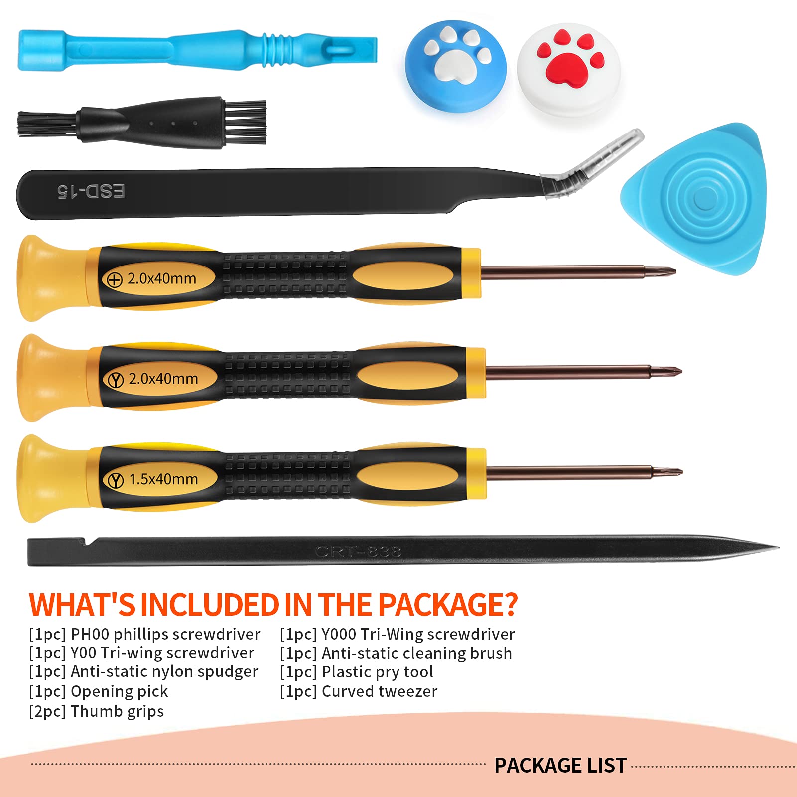 Screwdriver Kit for Nintendo Switch โ 10 in 1 PRO S2 Steel Triwing Y00 Repair Tool Set with Thumb Caps, Tweezers, Cleaning Brush, Opening Accessories for Switch/Switch Lite JoyCon Joy-Con Controller