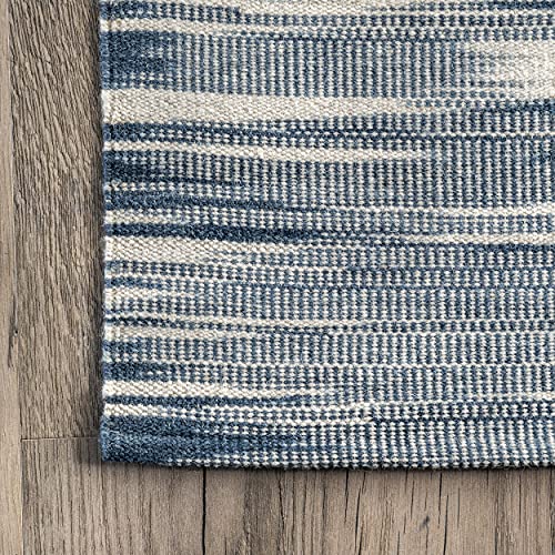 nuLOOM Reba Handmade Abstract Striped Wool-Blend Flatweave Area Rug, 8' x 10', Blue