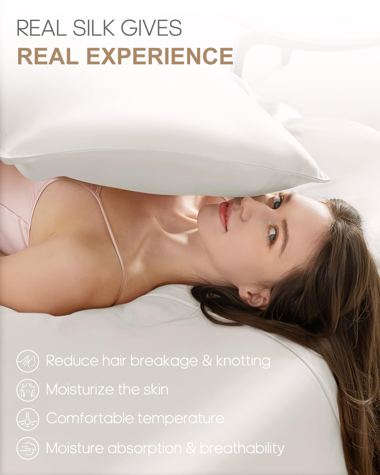 THXSILK 100% Silk Pillowcase for Hair and Skin, Both Sides Grade 6A+ 22 Momme Mulberry Silk Pillow Case with Hidden Zipper, Soft & Smooth White Pillowcase(1pc, Queen Size 20"x30")
