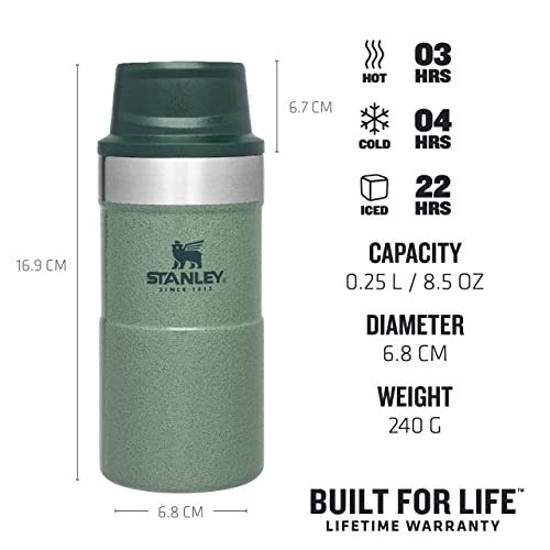 Stanley Trigger Action Travel Mug 0.25L / 8.5OZ Hammertone Green β Keeps Hot for 3 Hours - BPA-free Stainless Steel Thermos Travel Mug for Hot Drinks - Leakproof Reusable Coffee Cups