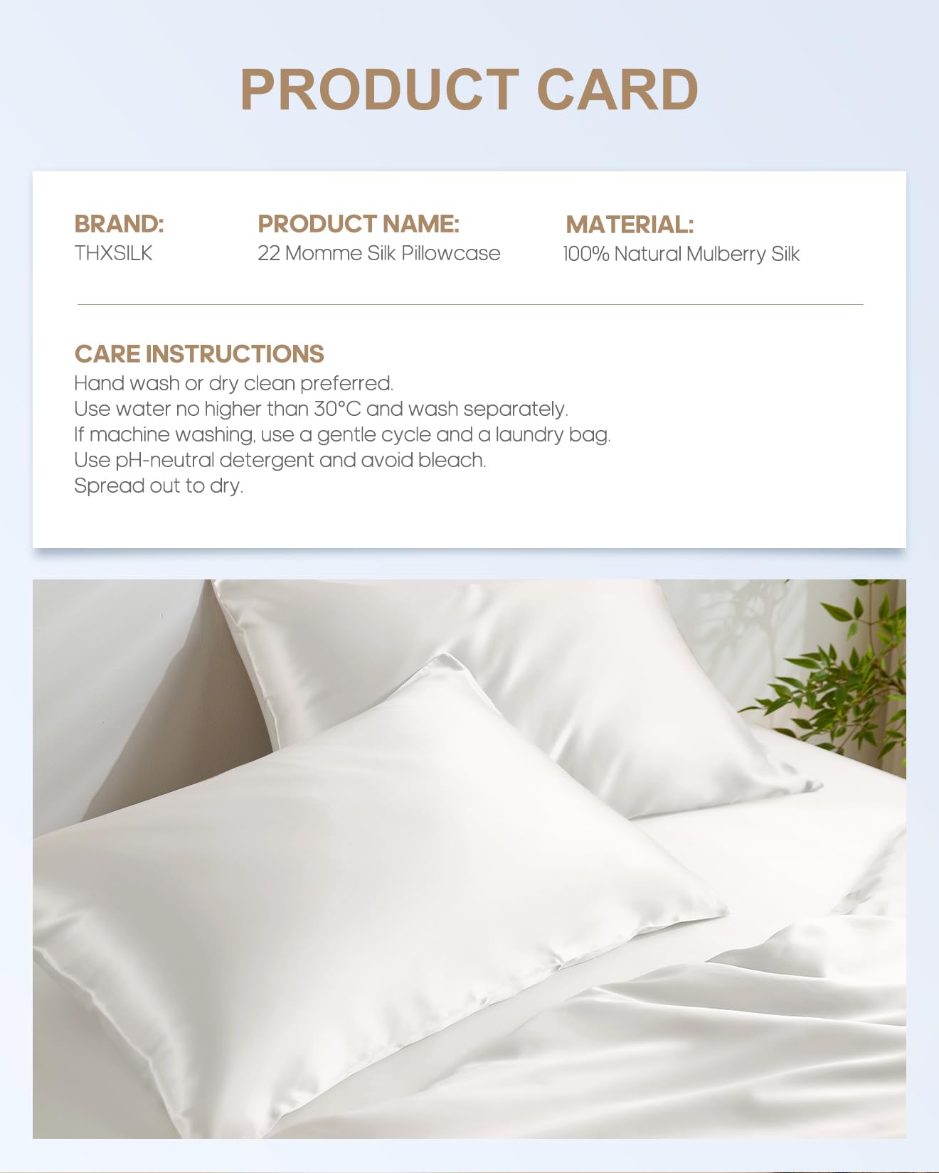 THXSILK 100% Silk Pillowcase for Hair and Skin, Both Sides Grade 6A+ 22 Momme Mulberry Silk Pillow Case with Hidden Zipper, Soft & Smooth White Pillowcase(1pc, Queen Size 20"x30")