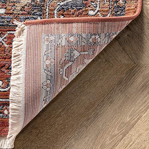 nuLOOM Oliveira Floral Medallion Fringe Area Rug, 5' 3" x 7' 7", Red