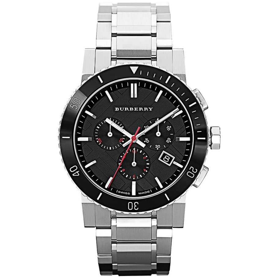 Burberry TOP Luxury Watch Chronograph Men The City Stainless Steel Black Ceramic Bezel Date Dial BU9380