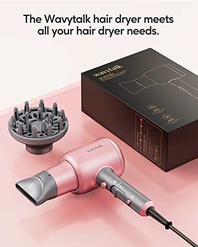 Wavytalk Professional Ionic Hair Dryer Blow Dryer with Diffuser and Concentrator for Curly Hair 1875 Watt Negative Ions Dryer with Ceramic Technology Nozzle for Fast Drying as Salon Light and Quiet