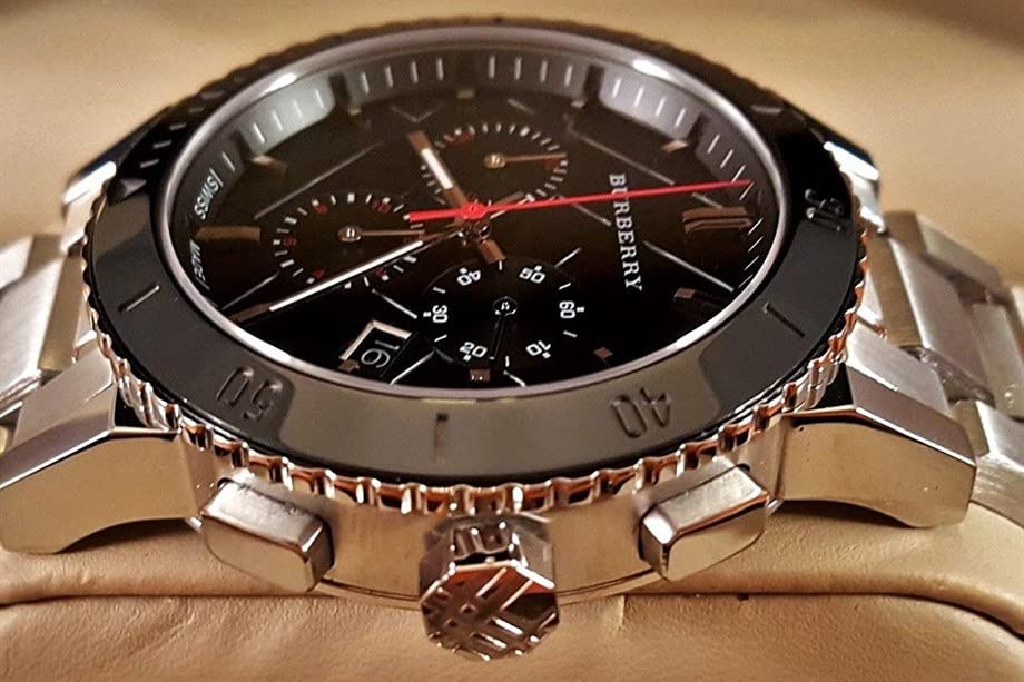 Burberry TOP Luxury Watch Chronograph Men The City Stainless Steel Black Ceramic Bezel Date Dial BU9380