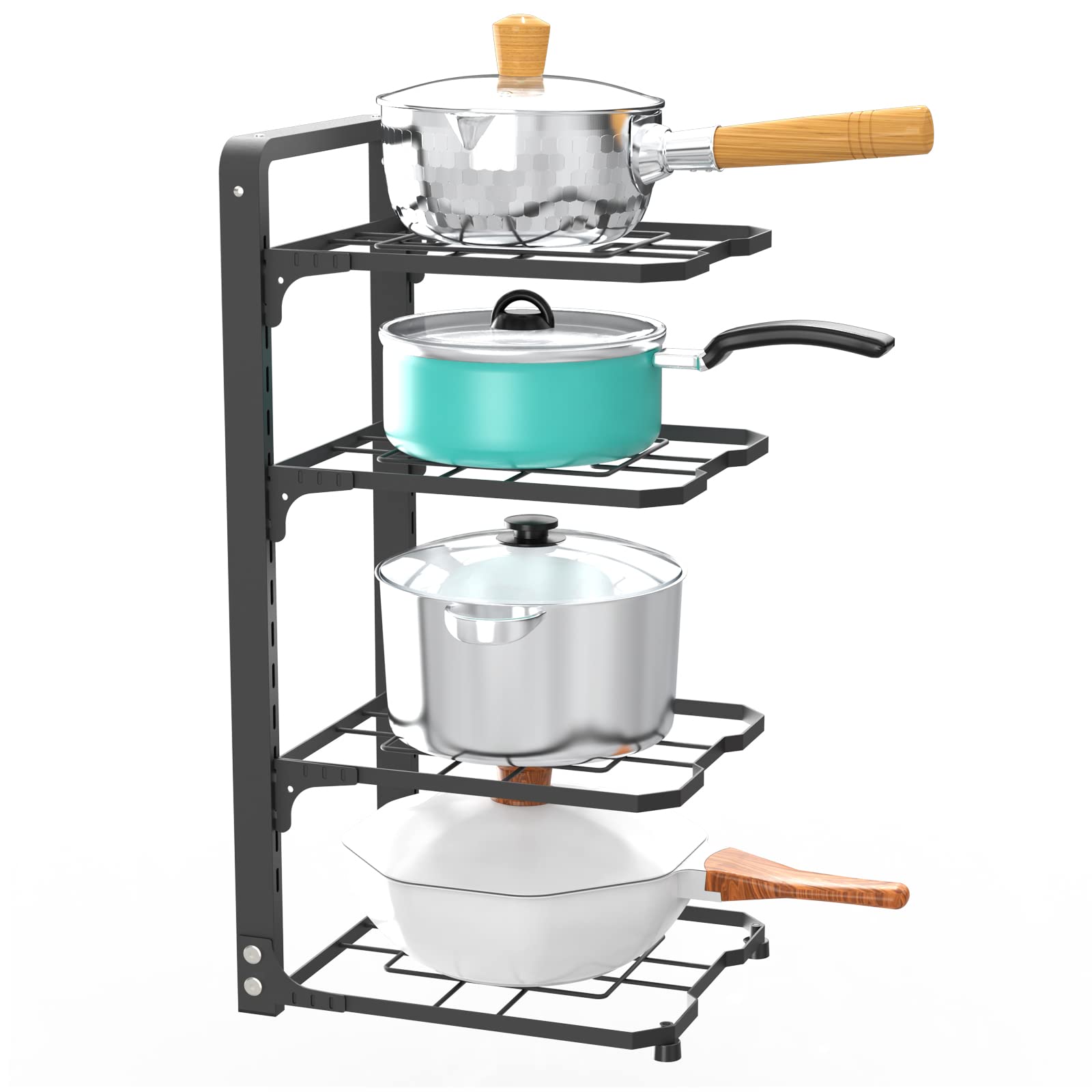 ROMATIA Pot and Pan Organizer Rack for under Cabinet, Heavy Duty Pot Pan Rack under Sink Organizers and Storage, Pot lid organizer, Kitchen Cabinet Organizer with 4 Adjustable Tiers(Hollow Style)