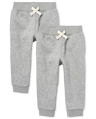 The Children's Place Baby Boys Toddler Active Fleece Jogger Sweatpants, Lt Grey 2 Pack, 6-9 Months
