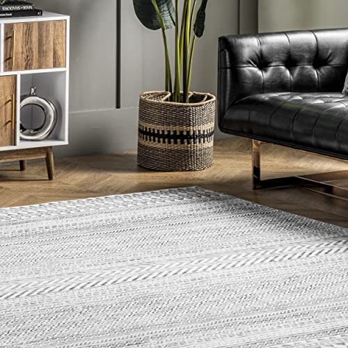 nuLOOM Kira Machine Washable Tribal Geometric Area Rug, 5' x 8', Grey