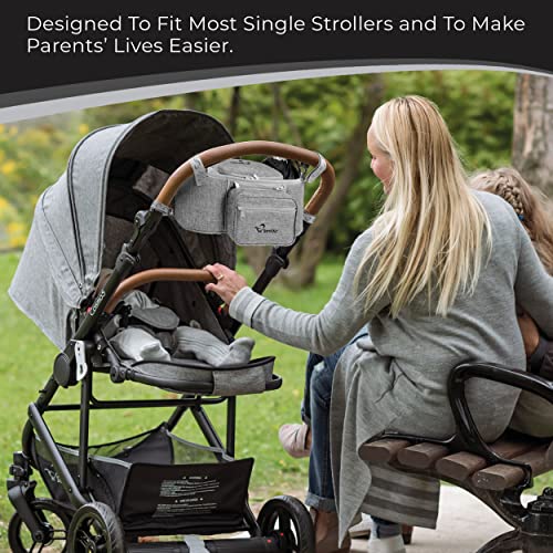 StrollAir - Universal Organizer for Single Strollers β Insulated Cup Holder Console Parent Drink Caddy- Compatible with CosmoS, SOLO, Uppa Baby,Nuna, Baby Jogger, Bumbleride β Grey