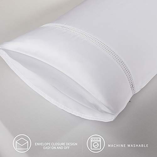 LEJIAN Silk Bedding Pillowcases - 2 Pack Queen Size(20X30 Inch) - Hemstitched Pillow Cases - Soft Silk Pillowcase with Envelope Closure, White