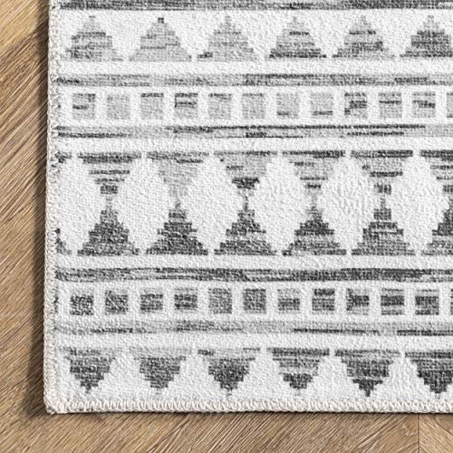 nuLOOM Kira Machine Washable Tribal Geometric Area Rug, 5' x 8', Grey