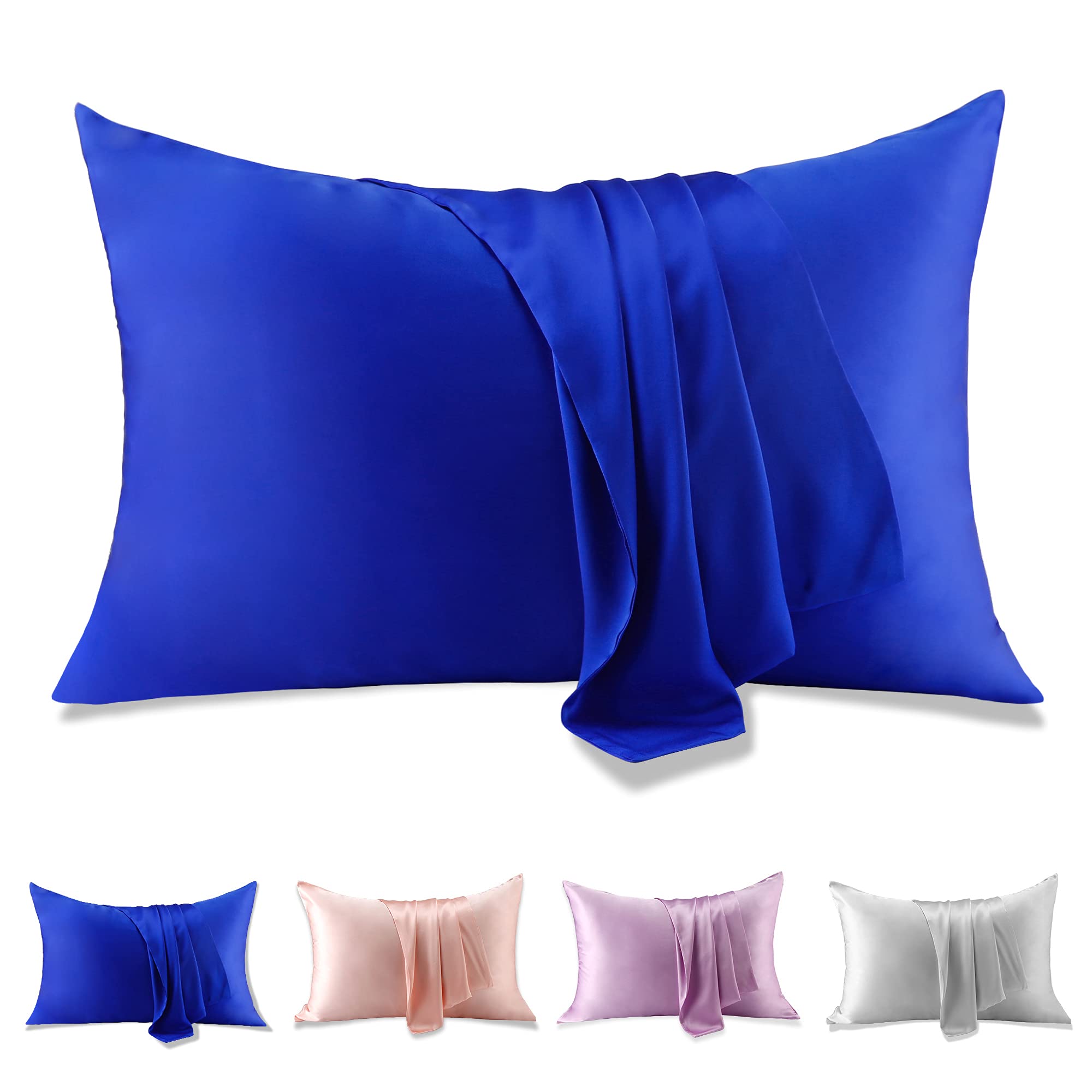 Satin Pillowcases Queen Size Set of 2 with Hidden Zipper - Luxury Pillow Cases 2 Pack for Hair and Skin (Royal Blue, 20''x30'')