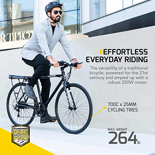 Swagtron Swagcycle EB-12 City Commuter Electric Bike with Removable Battery, Black, 700c Wheels, 7-Speed Shimano Gears