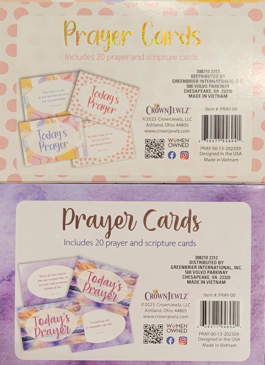 CrownJewlz Christian Floral Splash Prayer & Scripture Cards, 2 Assorted Sets (20 ct Each), (PRAY-00-2)