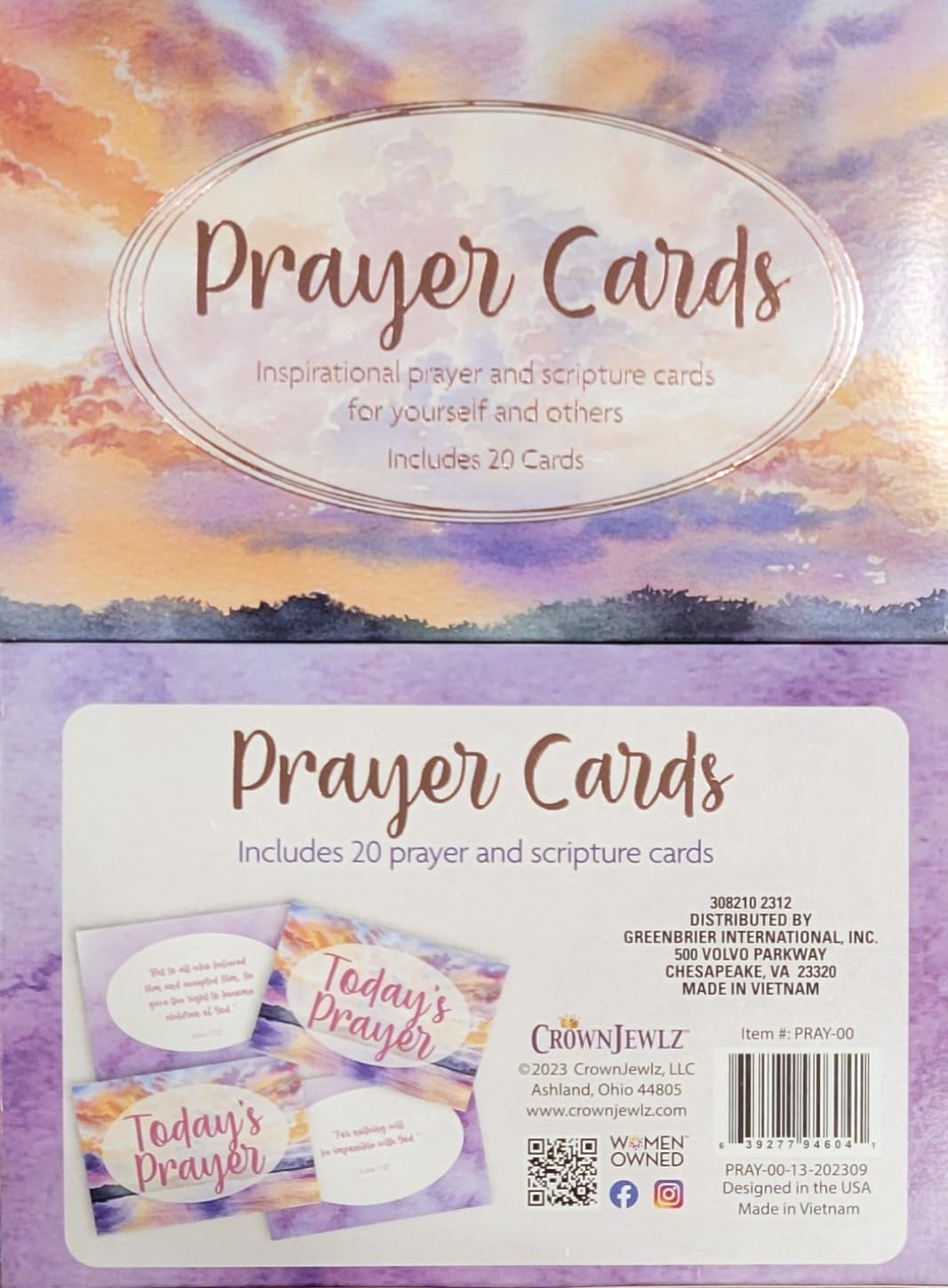 CrownJewlz Christian Floral Splash Prayer & Scripture Cards, 2 Assorted Sets (20 ct Each), (PRAY-00-2)