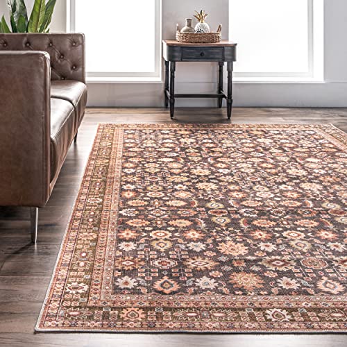 nuLOOM Cathie Persian Floral Machine Washable Area Rug, 8' x 10', Beige