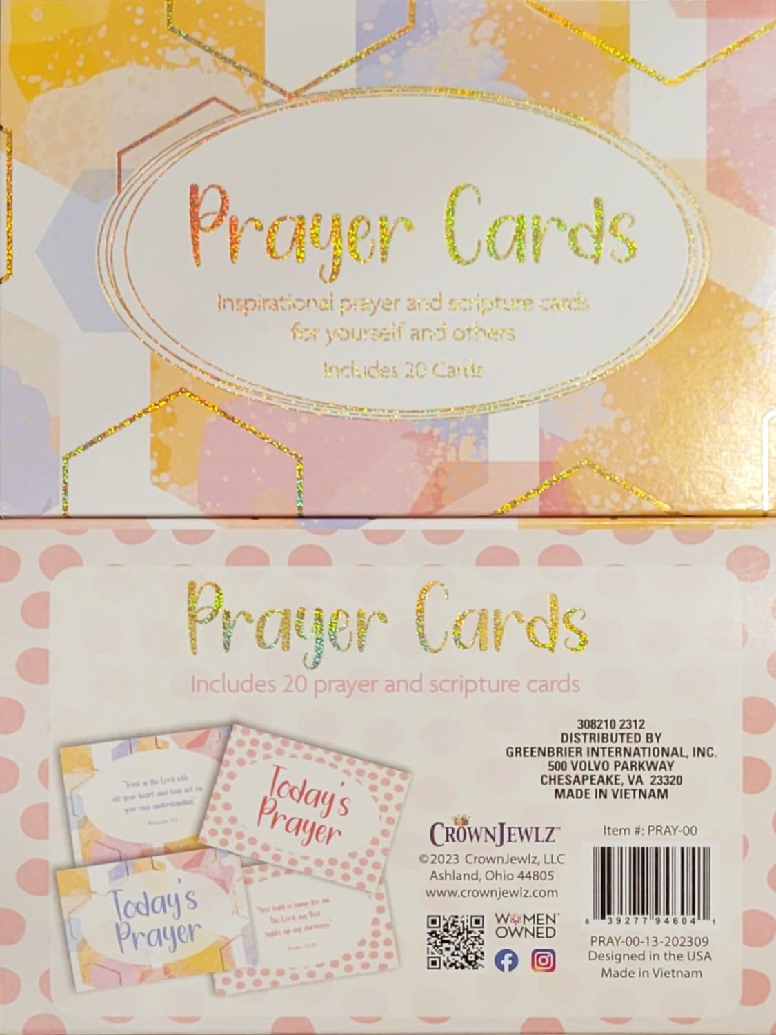 CrownJewlz Christian Floral Splash Prayer & Scripture Cards, 2 Assorted Sets (20 ct Each), (PRAY-00-2)
