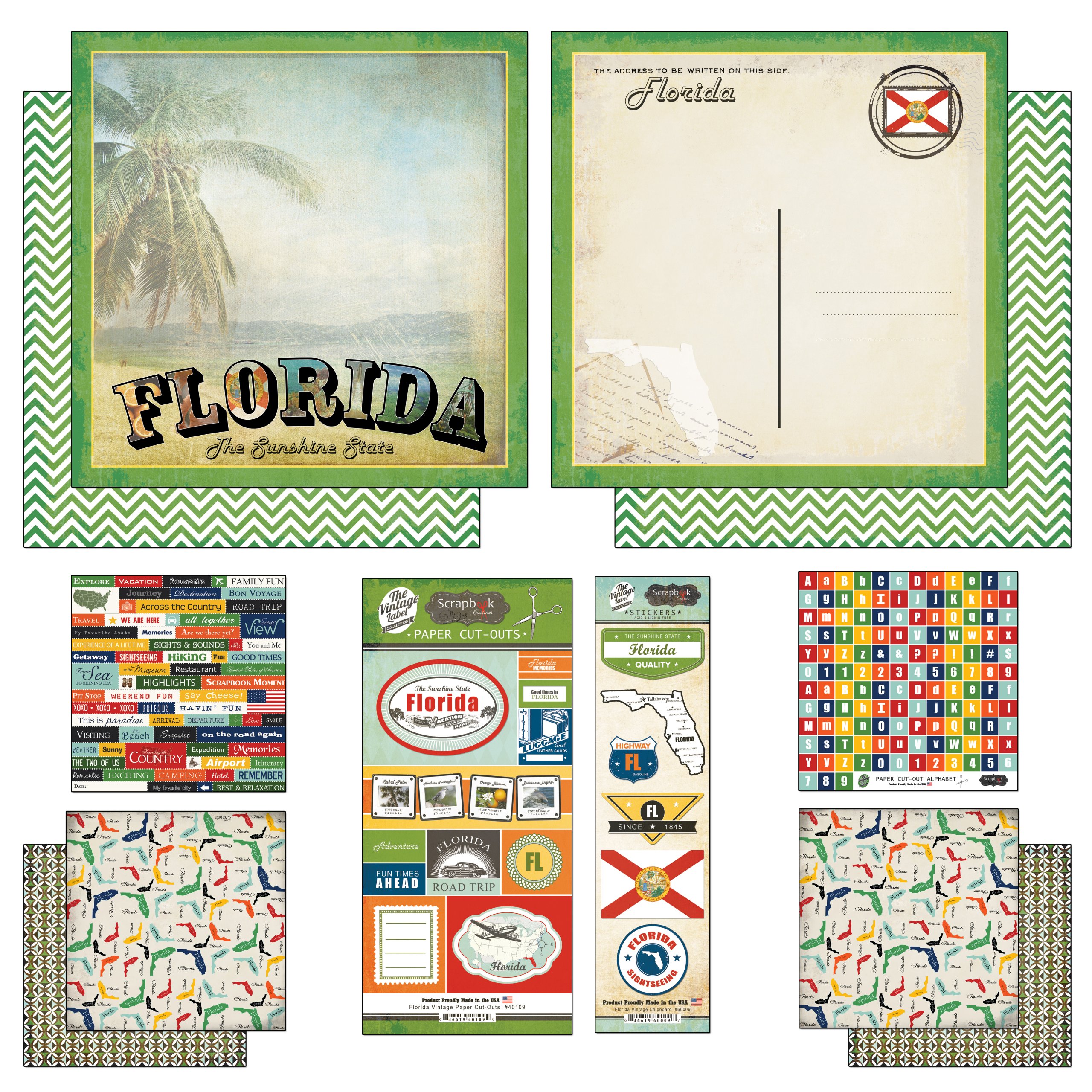 Scrapbook Customs Themed Paper and Stickers Scrapbook Kit, Florida Vintage, 12 inch by 12 inch