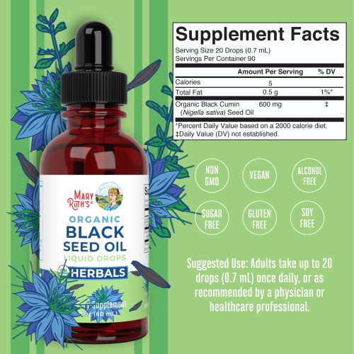 USDA Organic Holy Basil Drops & Black Cumin Seed Oil Bundle by MaryRuth's | Stress Relief | Supports Cognitive Function & Calmness | Antioxidant | Immune Support | Heart Health, Hair, and Skin.