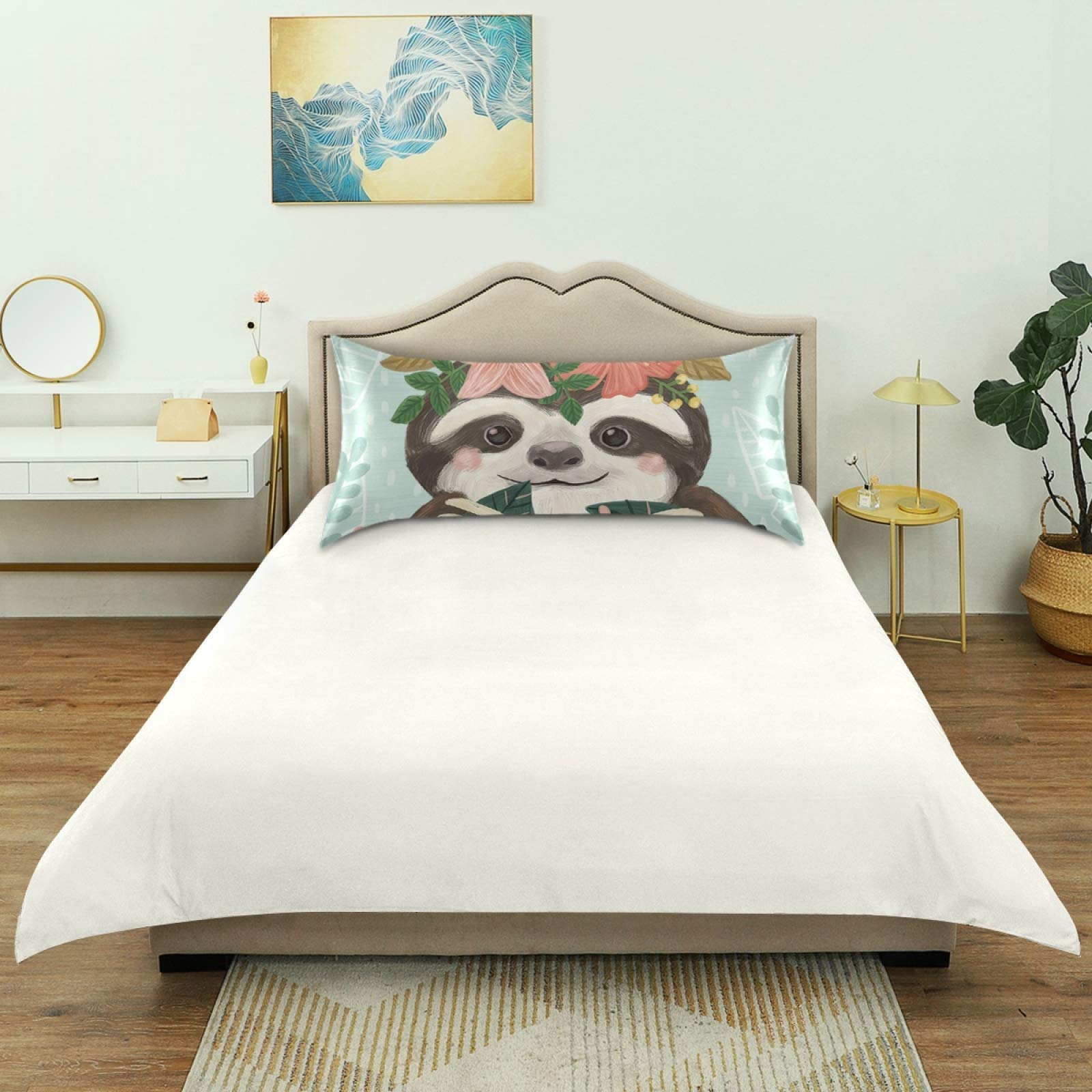 xigua Sloth Satin Pillowcases Breathable Pillow Case for Hair and Skin, NO Zipper Pillow Cover with Envelope Closure for Sofa Bed Couch, Queen Size 20 x 30 Inch