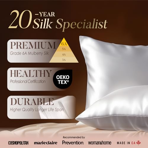 LULUSILK Pink Silk Pillowcase for Hair and Skin, Mulberry Silk Pillow Case with Zipper Closure, Standard Size, Pack of 1