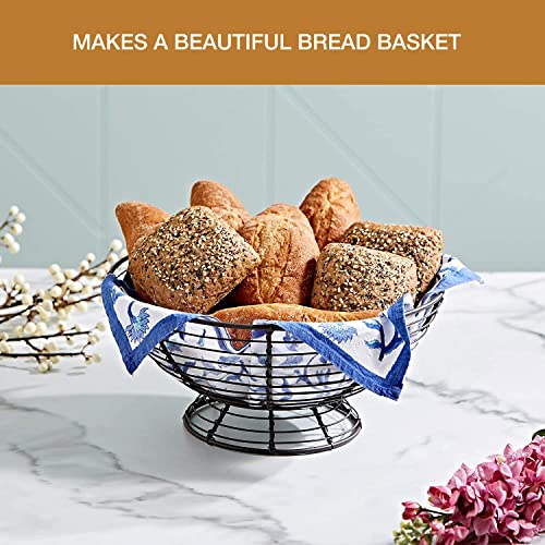 REGAL TRUNK & CO. Fruit Basket for Kitchen, 16.5 Rustic French Farmhouse Black Fruit Bowl with Removable Banana Holder Basket, Ideal to Store your Fruit & Vegetable, Medium Size, Birthday Gift