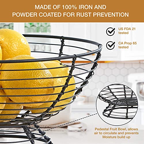 REGAL TRUNK & CO. Fruit Basket for Kitchen, 16.5 Rustic French Farmhouse Black Fruit Bowl with Removable Banana Holder Basket, Ideal to Store your Fruit & Vegetable, Medium Size, Birthday Gift