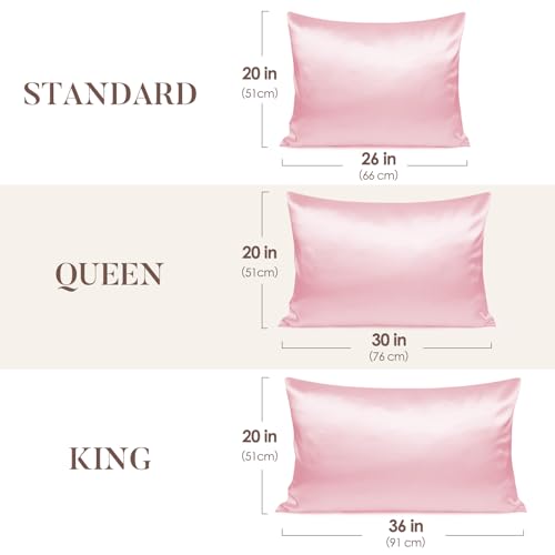 LULUSILK Pink Silk Pillowcase for Hair and Skin, Mulberry Silk Pillow Case with Zipper Closure, Standard Size, Pack of 1