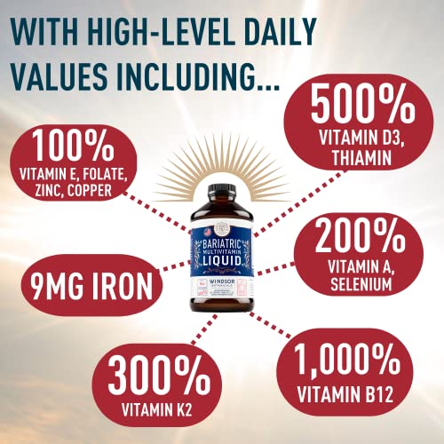Bariatric Multivitamin with Iron Liquid Supplement - Post Gastric Bypass, Gastric Sleeve Vitamins - for Men and Women Post Sleeve Gastrectomy - Veggie, Non-GMO, Strawberry Flavor - 30 Day Supply