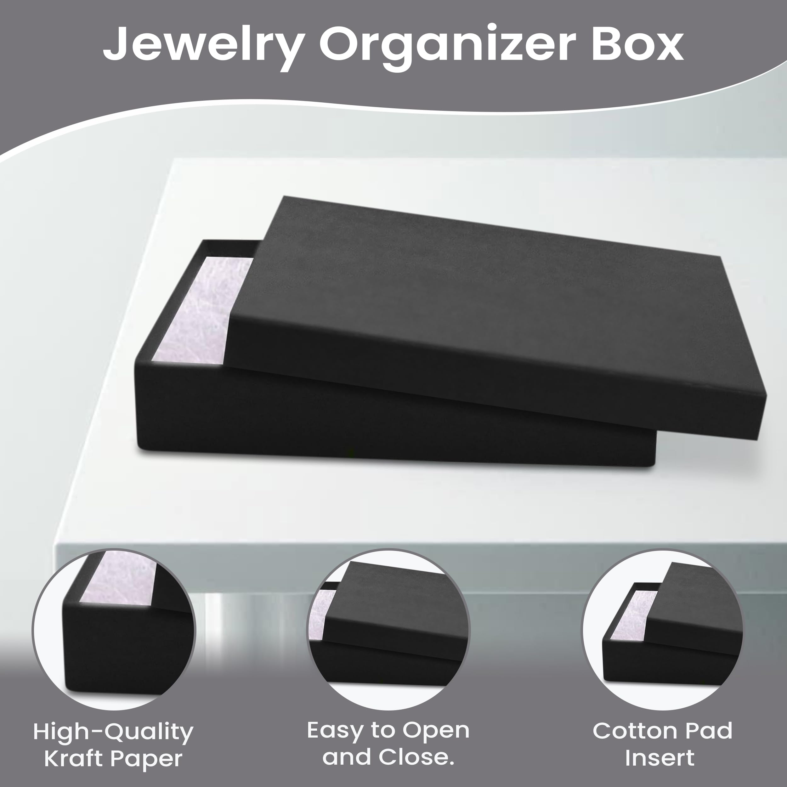 Novel Box 10 Pack Black Jewelry Gift Box 5.5x3.5x1in with Cotton Filled | Cardboard Jewelry Box | Gift Boxes with Lids Made in USA | Boxes for Bracelet Necklace Ring Earrings