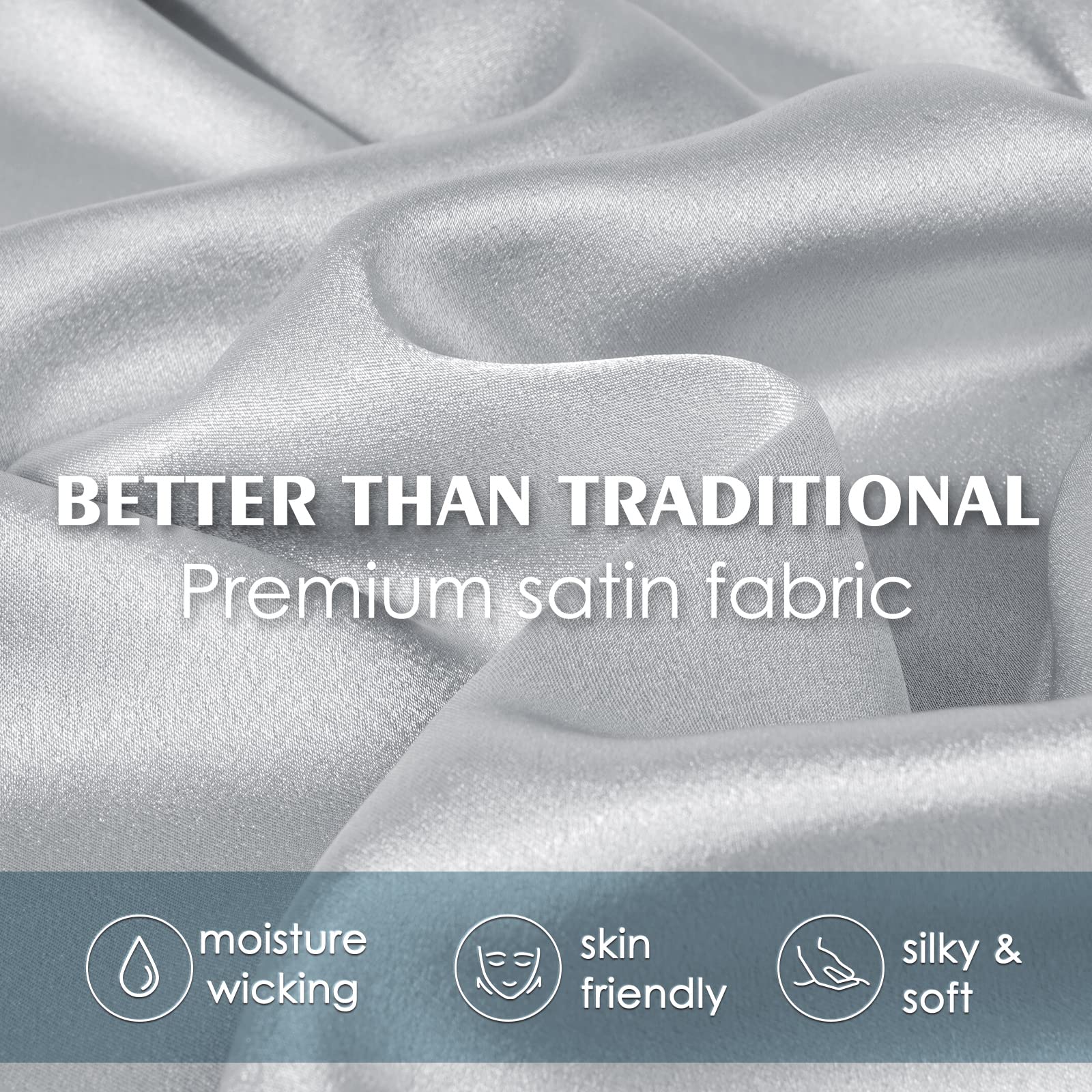 Silk Satin Body Pillow Pillowcase, Silky 20''x54'' Body Long Pillow case for Pregnant Women and Family, Hidden Zipper Closure, Silvergrey, 1 Pack