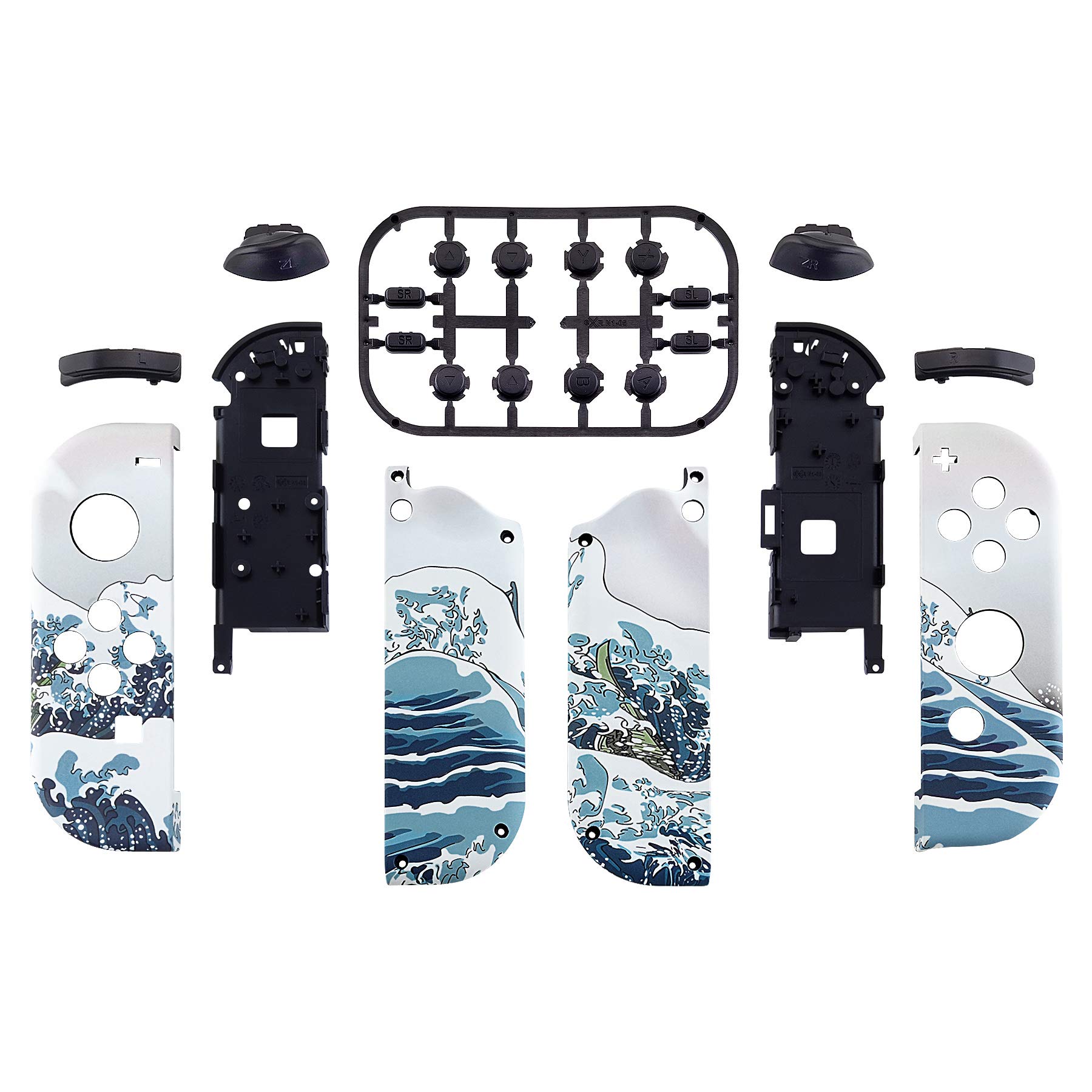eXtremeRate DIY Replacement Shell Buttons for Nintendo Switch & Switch OLED, The Great Wave Soft Touch Custom Housing with Full Set Button for Joycon Handheld Controller - Console Shell NOT Included