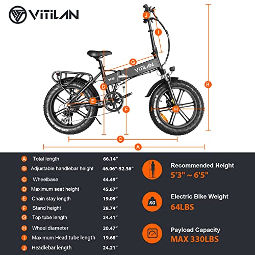 VITILAN V3 Electric Bike for Adults, Folding Fat Tire Ebike 750w 20inch 32MPH E-Bike 13.4AH Electric Bicycle Shimano 7-Speed…