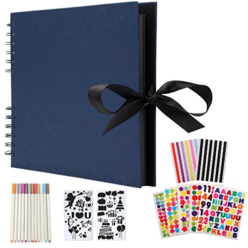 AIOR Scrapbook Photo Album 12.6 x 8.3 Inch 80 Pages Scrapbook Album, Thick Scrap Book with 12 Metalic Pens for DIY Photo Album Anniversary Christmas Birthday Gifts (Blue)