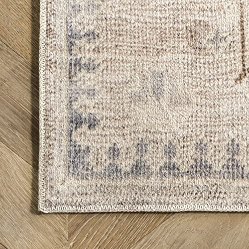 nuLOOM Krystin Machine Washable Distressed Area Rug, 4' x 6', Beige