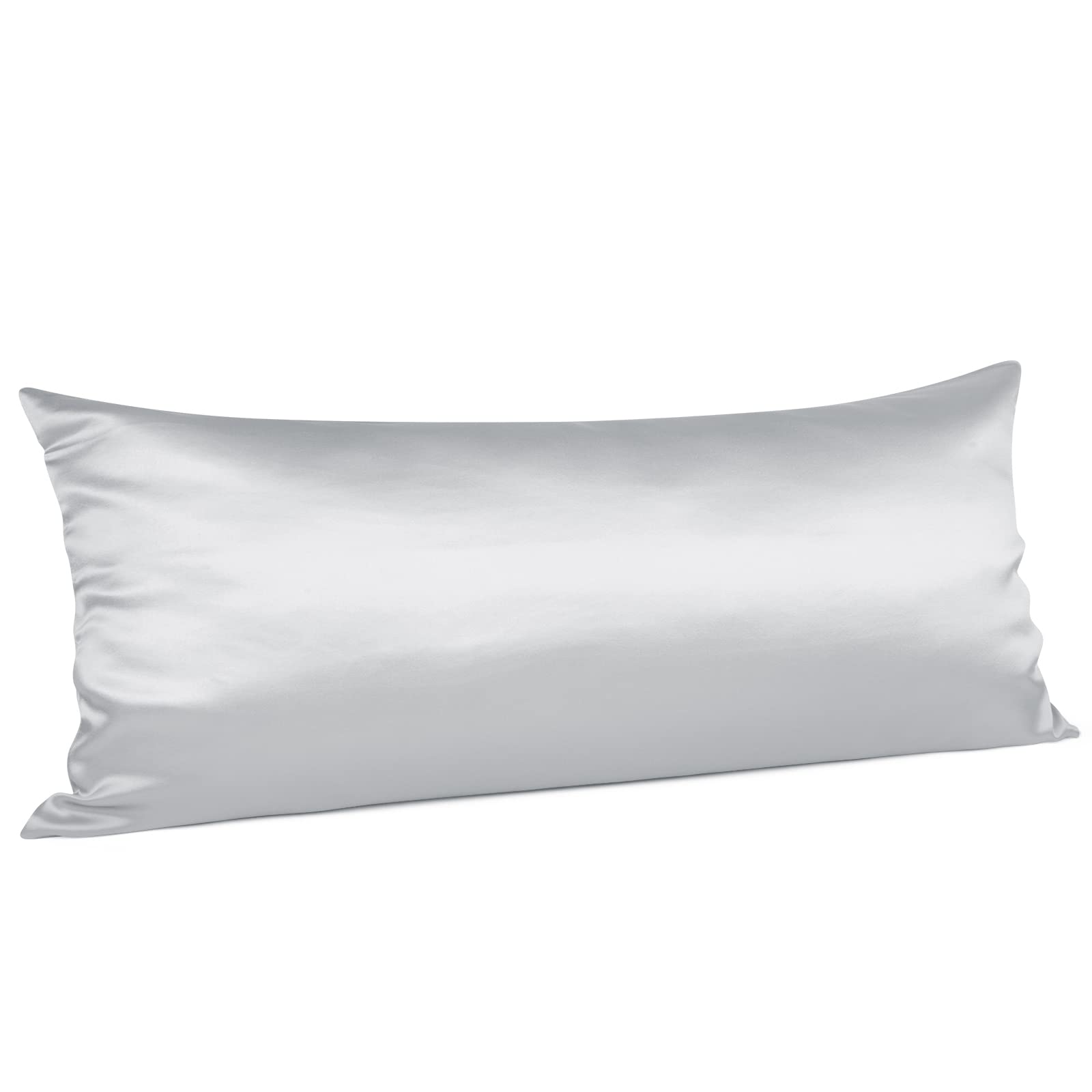 Silk Satin Body Pillow Pillowcase, Silky 20''x54'' Body Long Pillow case for Pregnant Women and Family, Hidden Zipper Closure, Silvergrey, 1 Pack