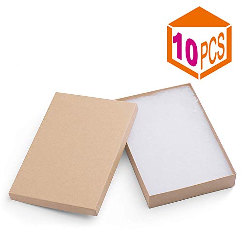 MESHA Cardboard Paper Box for Jewelry and Gift 8x5.5x1.25 Inch Thick White Paper Box With Cotton Lining (Brown-10Pcs)