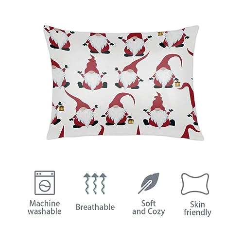 Cute Gnomes Satin Pillowcase for Hair and Skin, Christmas Dwarf Silk Pillowcase with Zipper, Soft Silky Pillow Cover Standard Size (20x26 Inches) Cooling Satin Pillow Cases