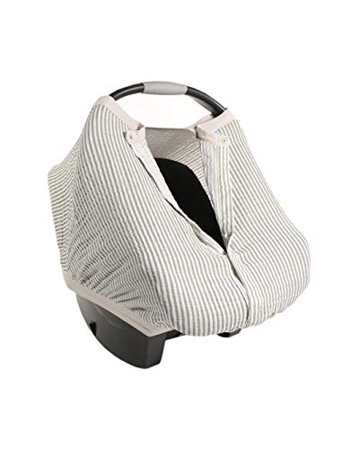 Little Unicorn 100% Cotton Muslin Car Seat Canopy | Super Soft Lightweight Cover with Window | Breathable | Magnetic Closure | Baby and Infant | Machine Washable | Shower Gift | Grey Stripe