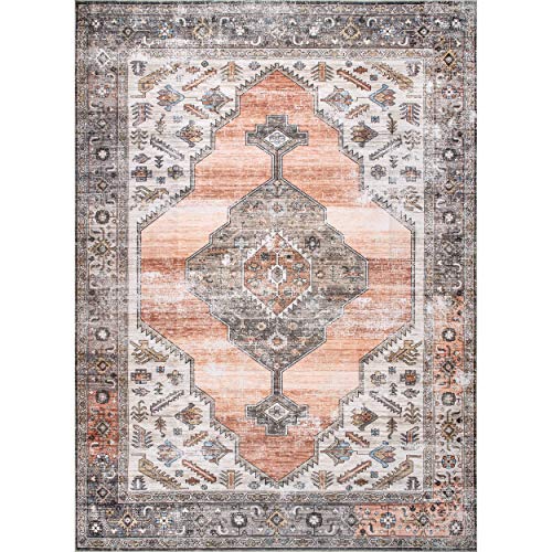nuLOOM Gracie Distressed Medallion Machine Washable Area Rug, 8' x 10', Peach