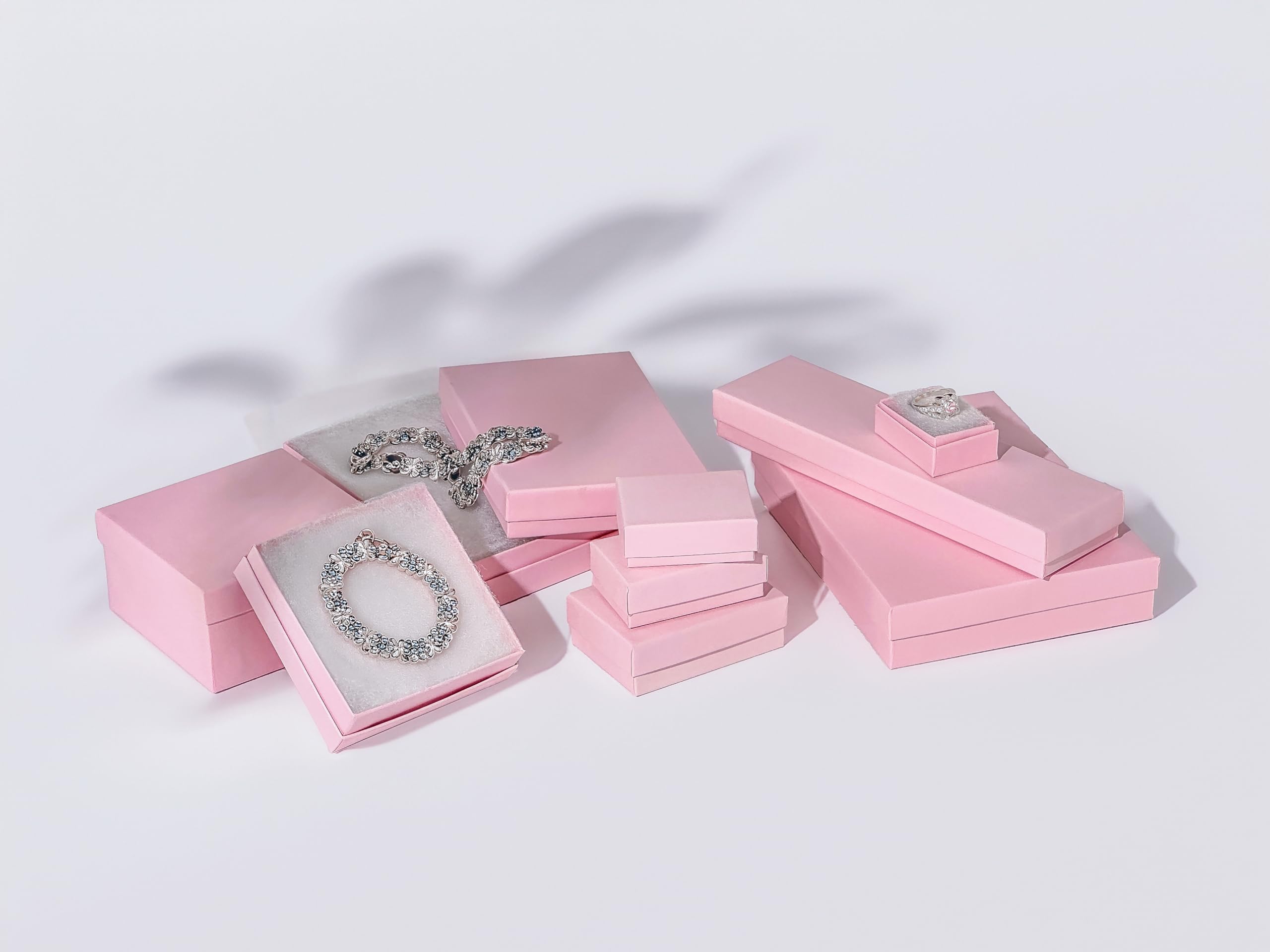 TheDisplayGuys - 100-Pack #32 Cotton Filled Cardboard Paper Jewelry Boxes Gift Case - Pastel Pink (3.3" x 2.3" x 1.0") - for Shipping or Storage