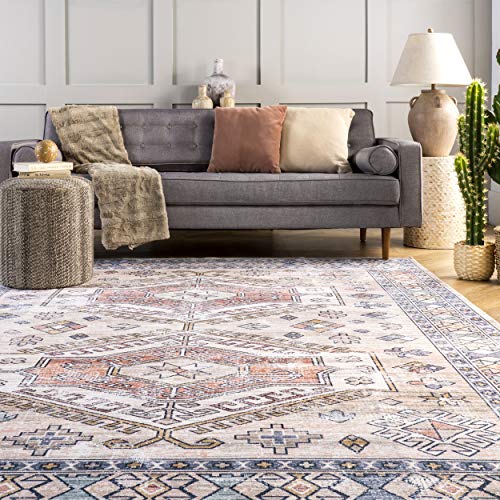 nuLOOM Mae Machine Washable Tribal Motif Runner Rug, 2' 6" x 12', Peach