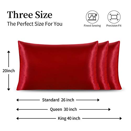 yourose Satin Pillowcase for Hair and Skin, Silk Pillowcase 2 Pack King Size with Envelop Closure, Gifts for Women Men(Scarlet, 20”X40”,2pcs)